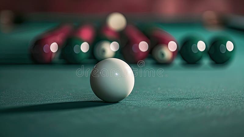 The White Ball in Sharp Focus on the Green Felt Cloth, Surrounded by ...