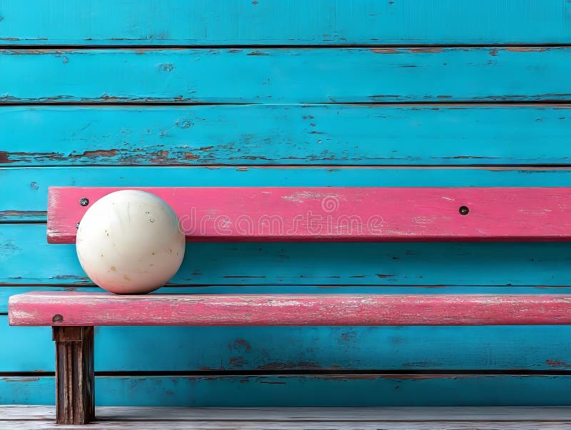 A White Ball Sitting on Top of a Pink Bench Stock Photo - Image of seat ...