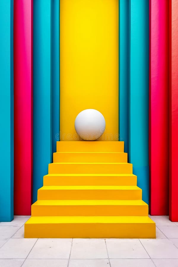 A White Ball Sitting on Top of a Yellow Staircase Stock Photo - Image ...