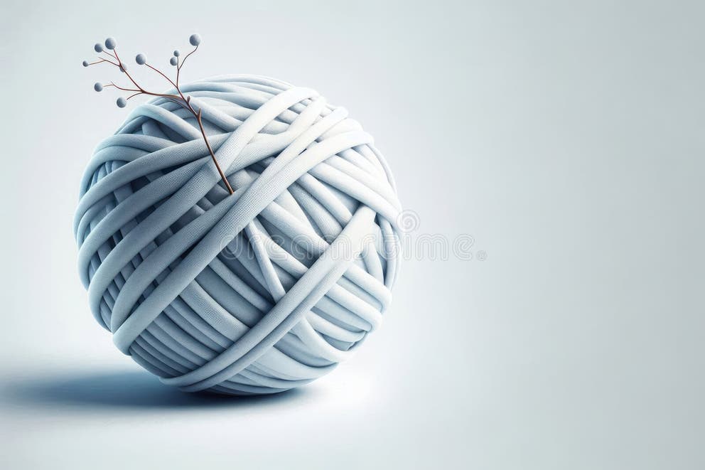 A White Ball of Thread with a Dry Twig. Space for Text. Stock Photo ...