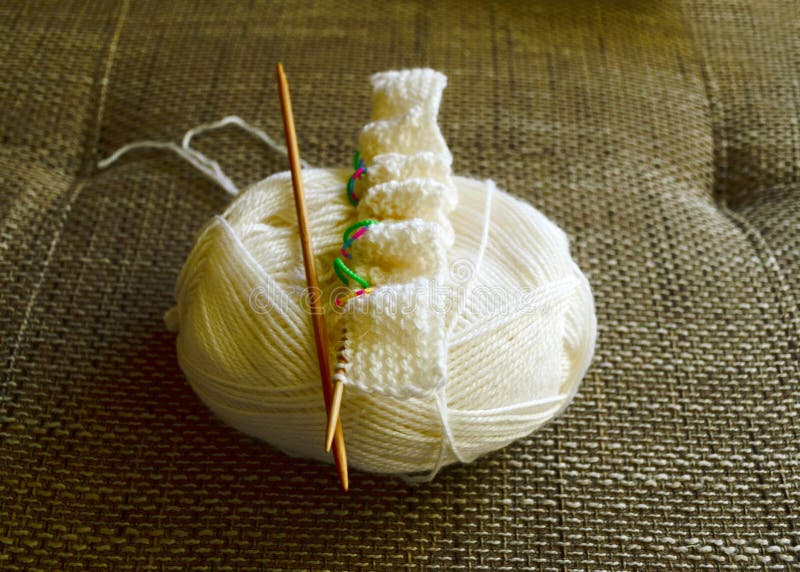 White Ball of Wool with Knitted Jacket, Handicraft Concept Stock Image ...