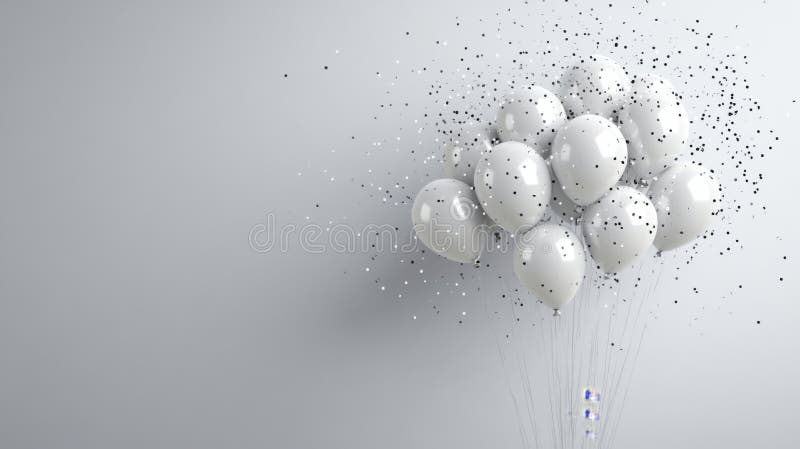 White Balloons Float Amidst Silver Confetti Stock Illustration ...
