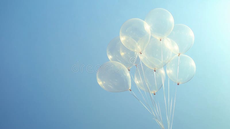 White Balloons Floating in a Clear Blue Sky Stock Photo - Image of ...