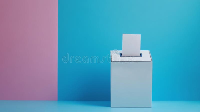 White Ballot Box Casting a Vote on Blue and Pink Background Stock Photo ...