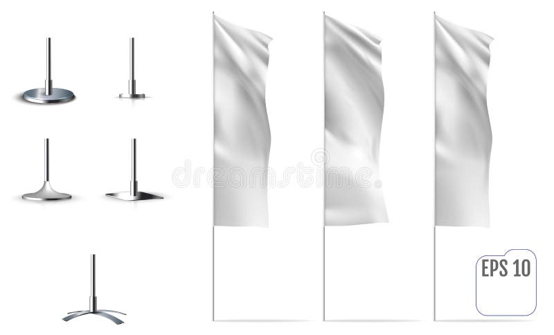 White Banner Flags. Realistic Mockups Stock Vector - Illustration of ...