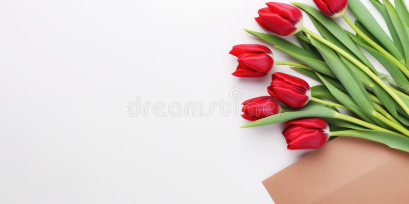 White Banner with Red Tulips Stock Illustration - Illustration of ...