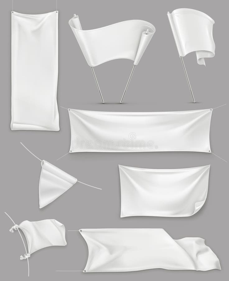 White Banners and Flags, Illustration Mesh, Vector Set Mockup Stock ...