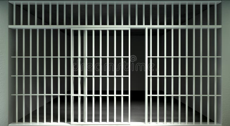 White Bar Jail Cell Front Locked Stock Illustration - Illustration of ...