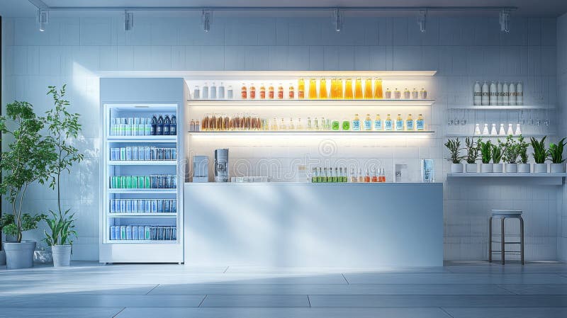 A White Bar with a Refrigerator and a Counter Stock Photo - Image of ...