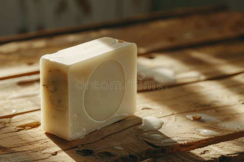 A White Bar of Soap Sits on a Wooden Table Stock Photo - Image of ...