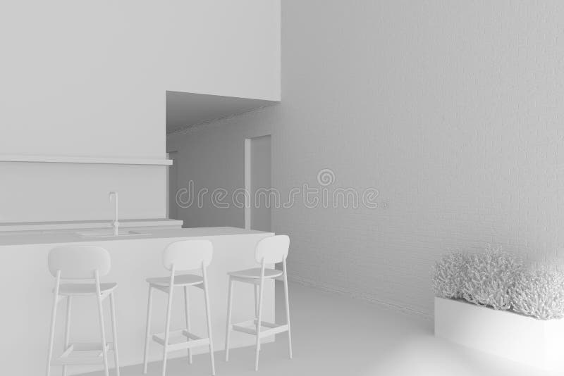 White Bar with Three Bar Stools in the Kitchen in a Modern House ...