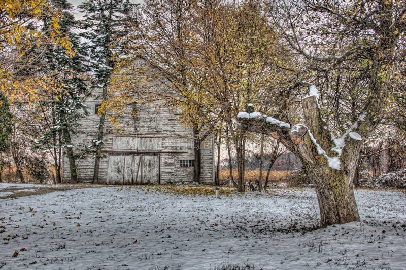 White Barn in the Fall stock photo. Image of scenic, snowing - 46851242