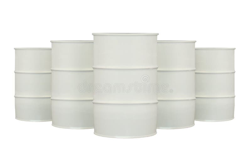 White Barrels Row Isolated on White Background Stock Image - Image of ...