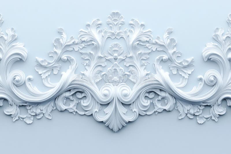 White Bas-relief Accents on a Blue Background with Traditional Wall ...