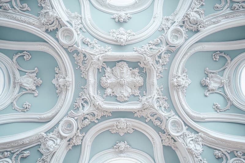 A White Bas-relief on a Blue Ceiling Background, Featuring Wall Design ...
