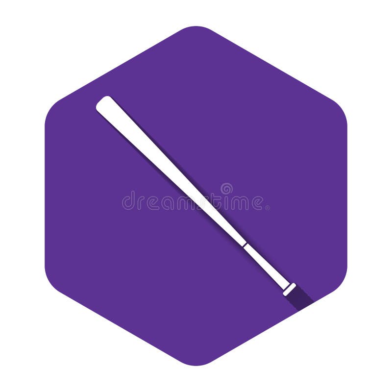 White Baseball Bat Icon Isolated with Long Shadow. Purple Hexagon ...