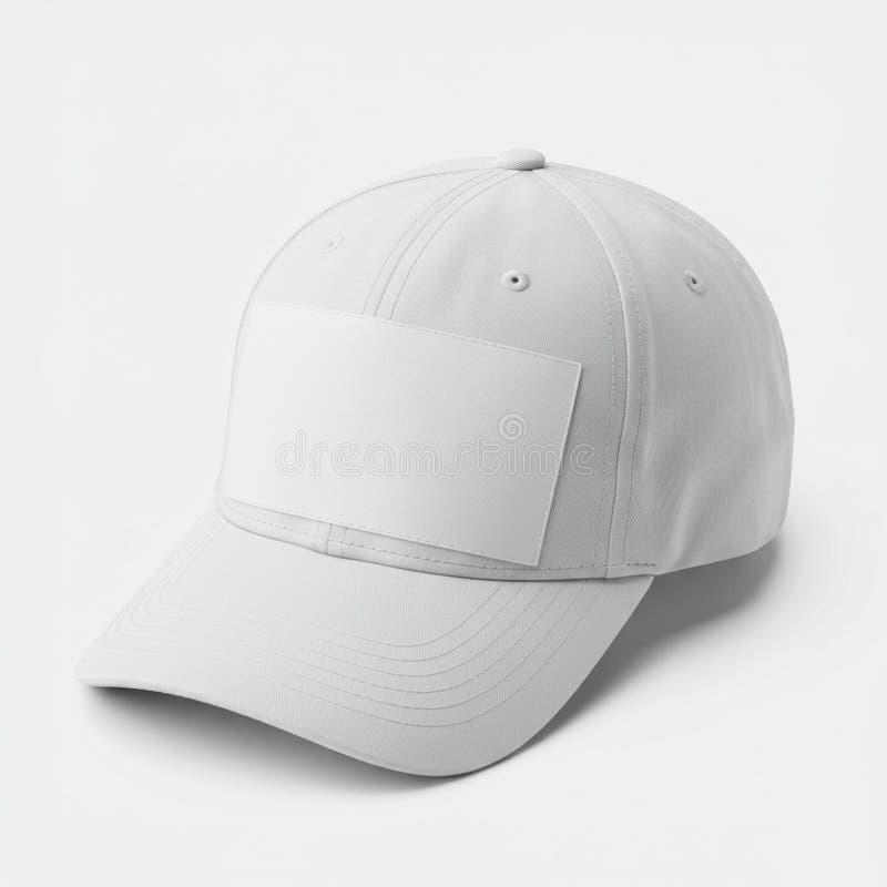 White Baseball Cap with a Blank Rectangular Patch on the Front. Made ...