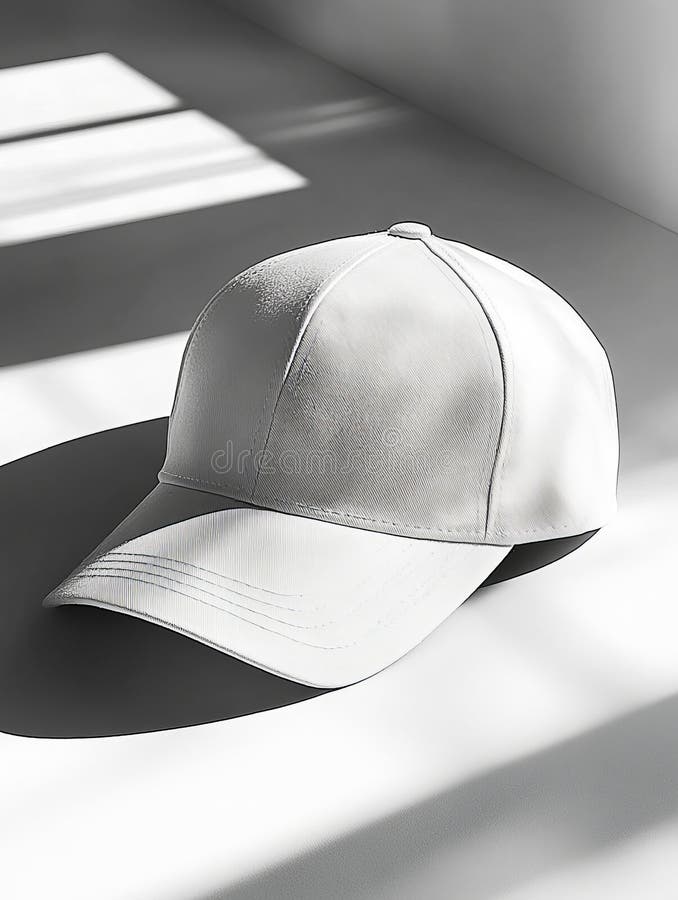 White Baseball Cap Casting a Shadow on White Background Stock ...