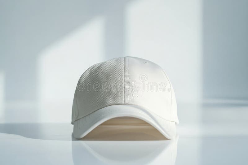 White Baseball Cap Casting a Shadow on a White Reflective Surface Stock ...