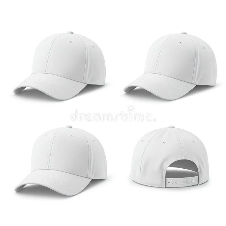White Baseball Cap Mockup Set Displaying Multiple Angles on Isolated ...