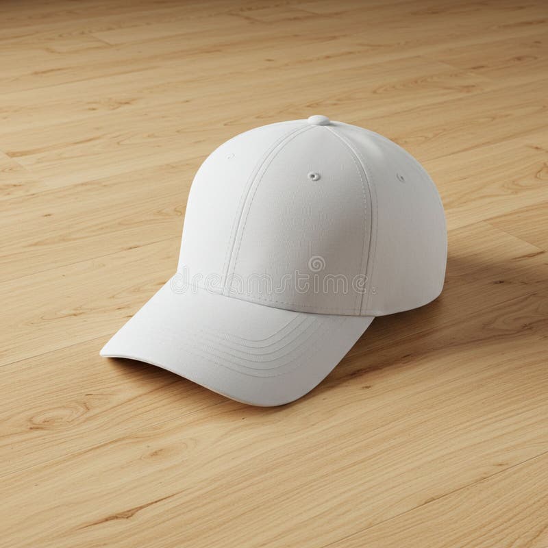 White Baseball Cap Resting on a Light, Wooden Floor with a Smooth ...