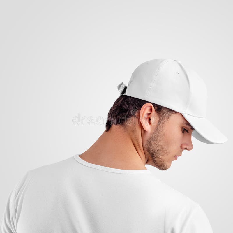 White Baseball Cap Template on Guy, Back and Side View, Sport Hat ...
