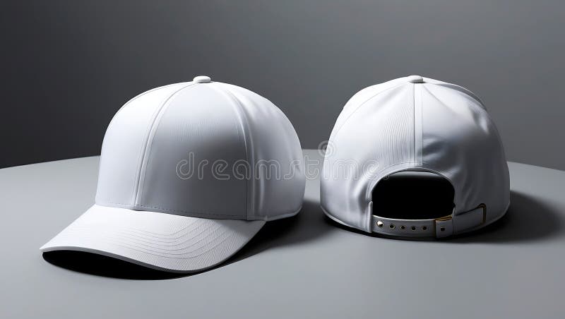 White Baseball Caps Front and Back View Classic Six-Panel Design with ...