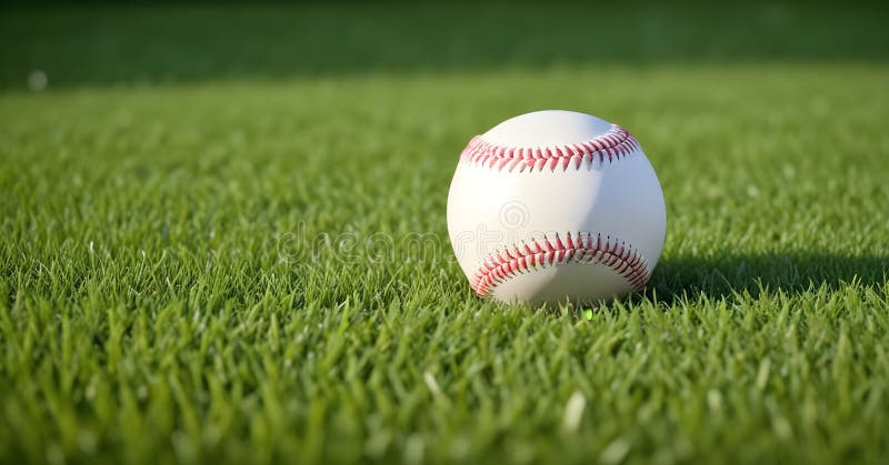 A White Baseball on a Green Grass Field Stock Illustration ...