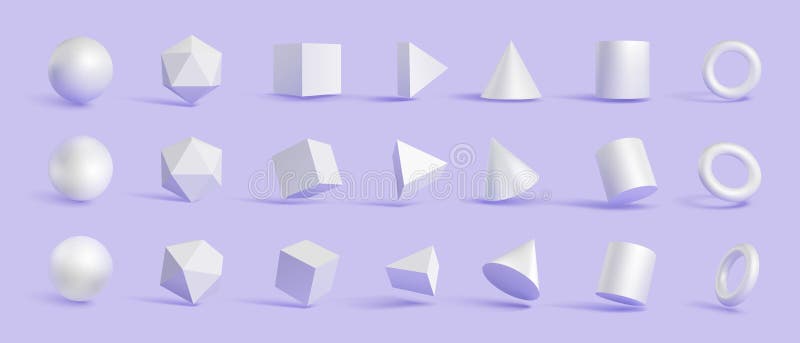 White Basic Geometric Shapes in Three Different Angle View Stock Vector ...