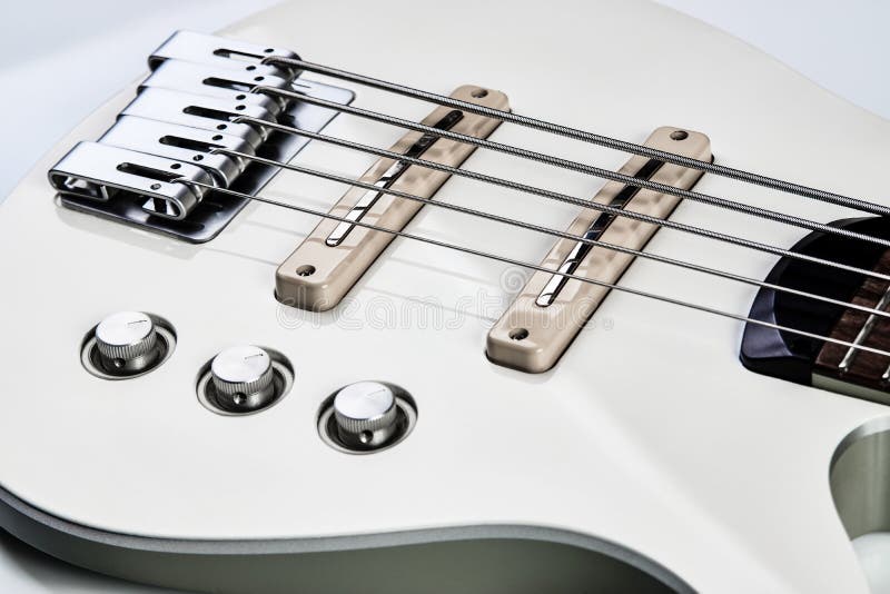 White Bass Guitar Details On A White Background With Copy Space Stock Image Image Of Electric