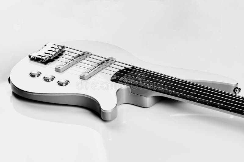 White Bass Guitar Details on a White Background with Copy Space Stock ...