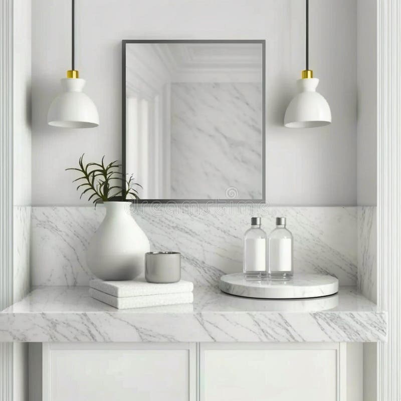 White Bathroom Interior. Empty Marble Table Top, Generative AI Stock ...