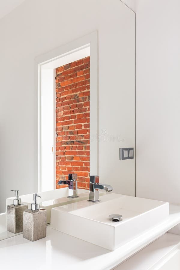 White Bathroom Vessel And Silver Soap Container Stock Image - Image of ...