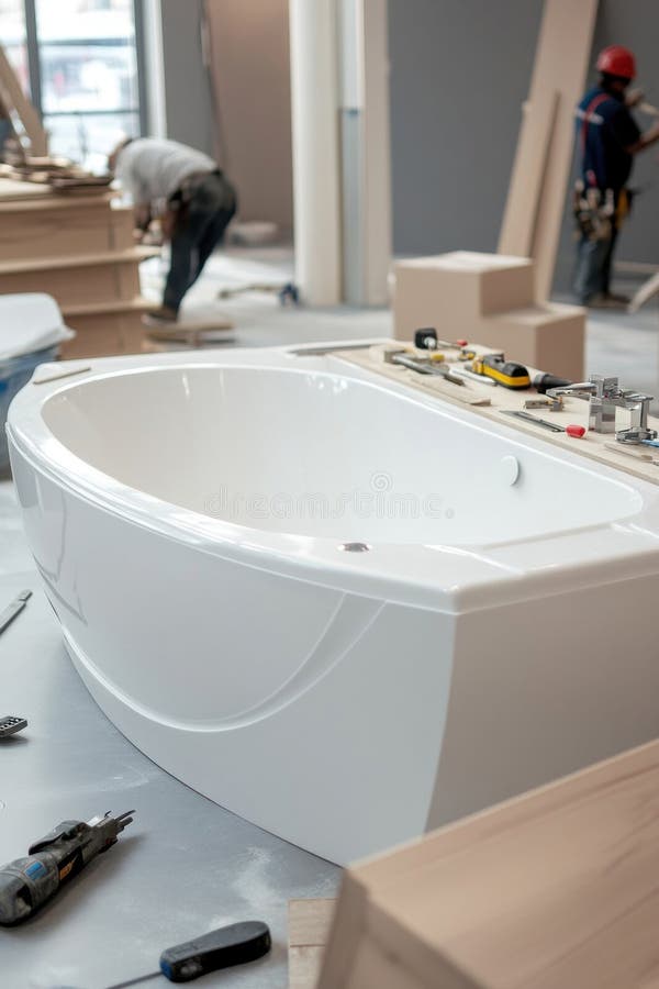 White Bathtub Placed in Bathroom during Renovation Process by ...