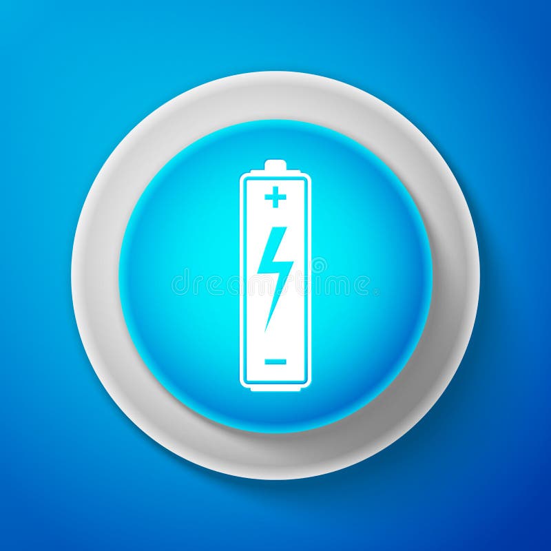 White Battery Icon Isolated on Blue Background. Circle Blue Button with ...
