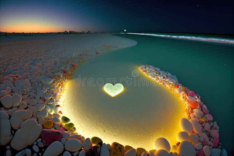 White Beach Edge Filled with Colorful Luminous Creatures and Luminous ...
