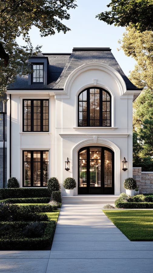 White Beach House Features Large Windows, Double Doors, and Beautiful ...