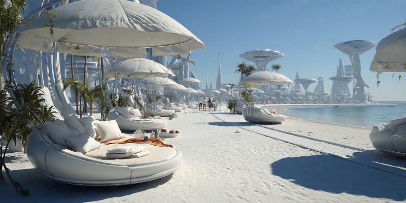 White Beach Utopia Surreal AI Art Stock Illustration - Illustration of algorithmic, machine ...