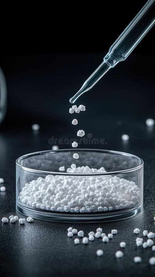 White Beads of Baking Soda and Polymer Balls in a Lab Setting Highlight ...