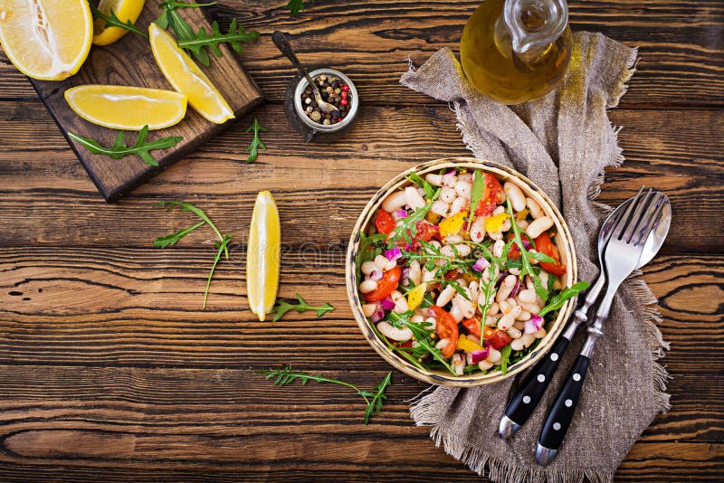 White Bean Cannellini Salad. Vegan Salad. Diet Menu Stock Image - Image ...
