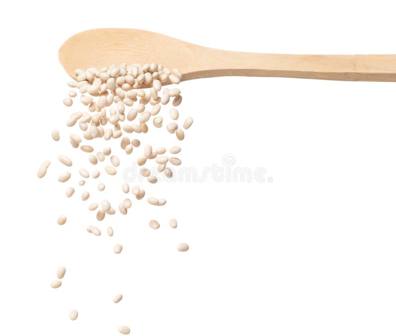 White Bean Fall Down Pour from Wooden Spoon, White Bean Float Explode ...