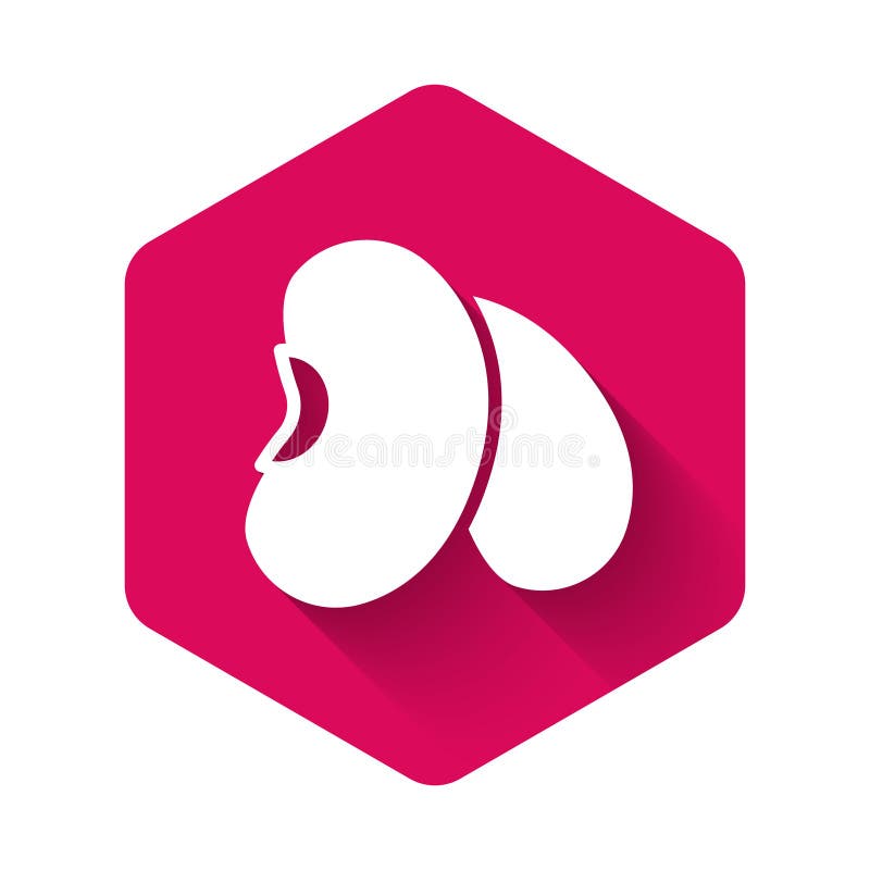 White Beans Icon Isolated with Long Shadow Background. Pink Hexagon ...