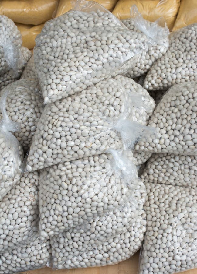 White Beans in Plastic Packaging on Display Stock Image - Image of ...