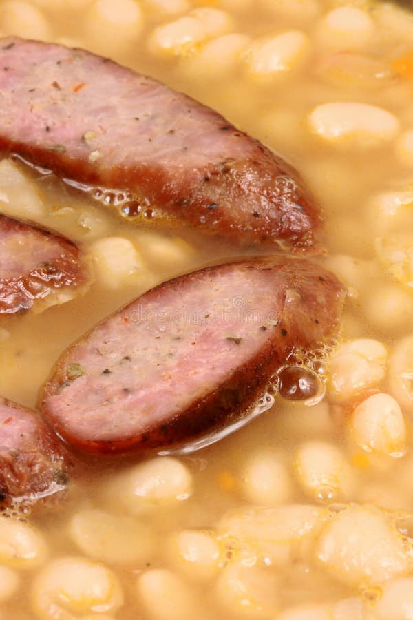 White Beans with Sausage Close Up Stock Photo - Image of edible ...