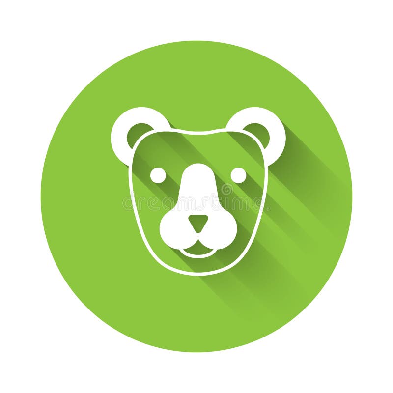 White Bear Head Icon Isolated with Long Shadow Background. Green Circle ...