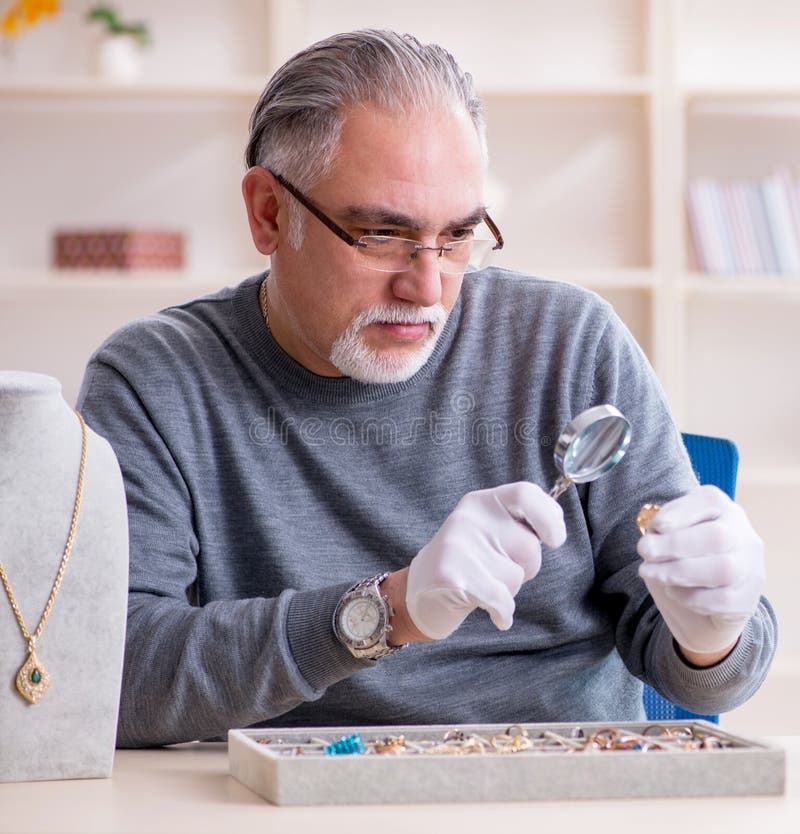 White Bearded Old Jeweler at Workshop Stock Photo - Image of luxury ...