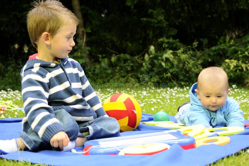 White Beautiful Children Playing in Park Stock Image - Image of brother ...