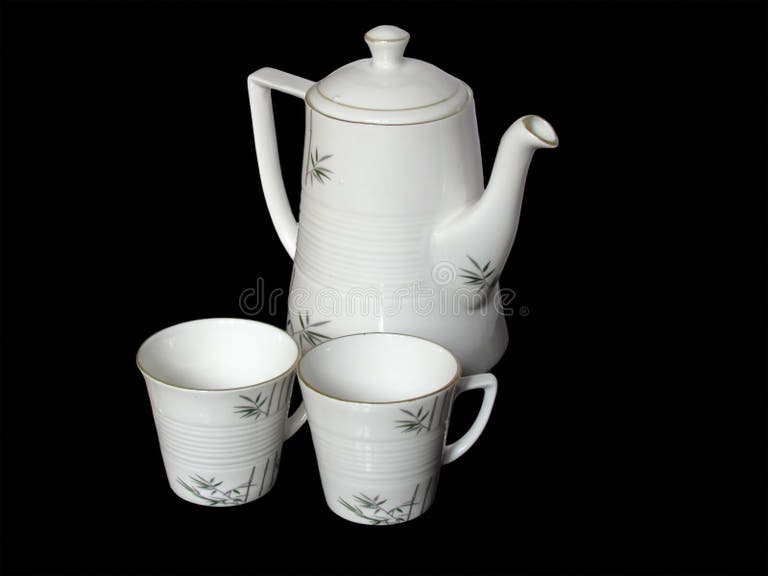 White Beautiful Tea Pot and Cups Isolated Stock Photo - Image of ...