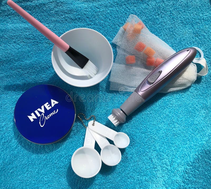 Layout on a Blue Background with Cream Nivea Editorial Photography ...