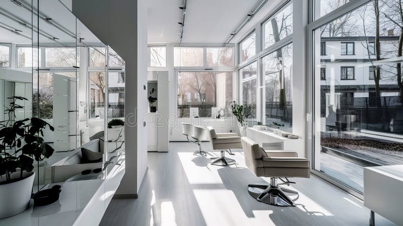 White Beauty Salon with Panoramic Windows Stock Illustration ...